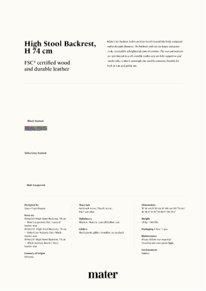 Mater High Stool Backrest Product Sheet | Details Page | Haworth